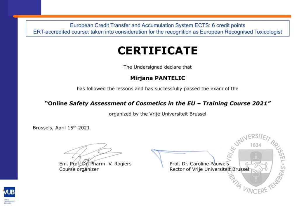 Certificate of Safety Assessment from 2021 - Medic Plants